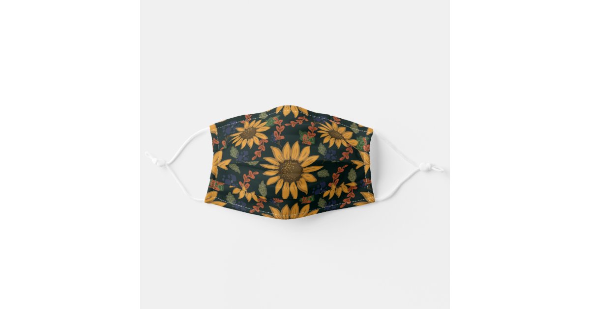 Fall Sunflower and Vine Floral Pattern Adult Cloth Face Mask | Zazzle