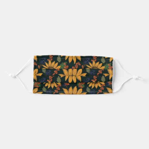 Fall Sunflower and Vine Floral Pattern Adult Cloth Face Mask | Zazzle