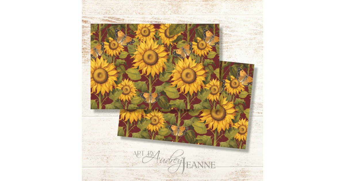 Fall Sunflower Floral Butterfly Brown Decoupage Tissue Paper | Zazzle