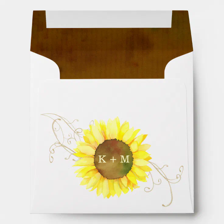 Fall Sunflower Monogram Wedding Envelope | Zazzle