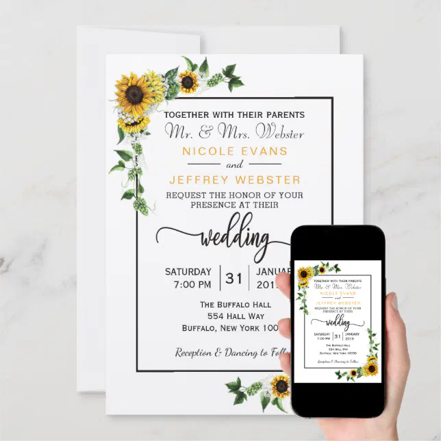 Fall Sunflower Rustic Barn Country Wedding Card | Zazzle