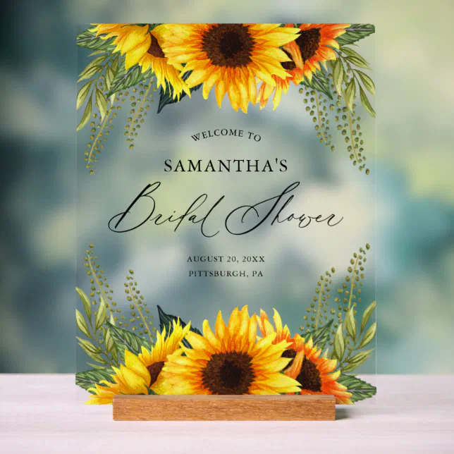 Fall Sunflowers and Greenery Bridal Shower Welcome Acrylic Sign | Zazzle