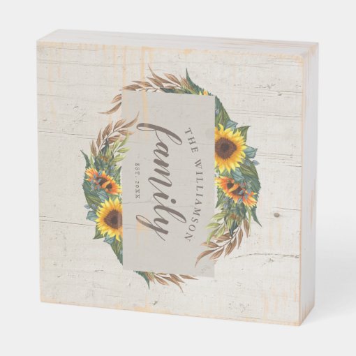 Fall Sunflowers Rustic Wood Family Name Wooden Box Sign | Zazzle