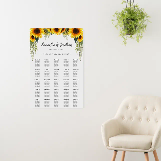 Fall Sunflowers Wedding Seating Chart Foam Boards | Zazzle