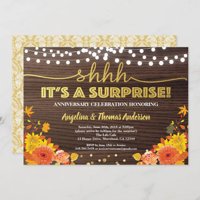 Fall surprise anniversary thanksgiving dinner wood invitation | Zazzle
