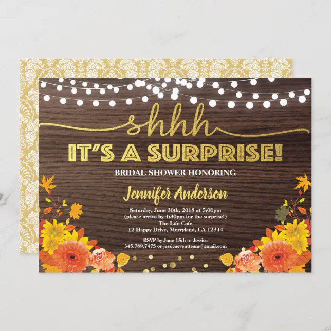 Fall surprise bridal shower thanksgiving party invitation | Zazzle