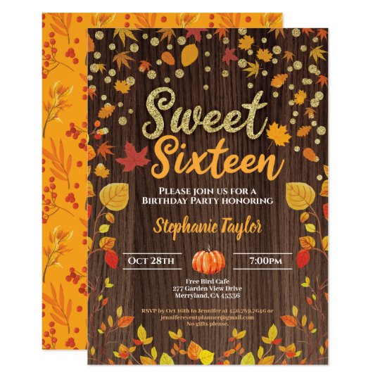 Fall sweet sixteen 16 birthday party rustic wood invitation | Zazzle.com