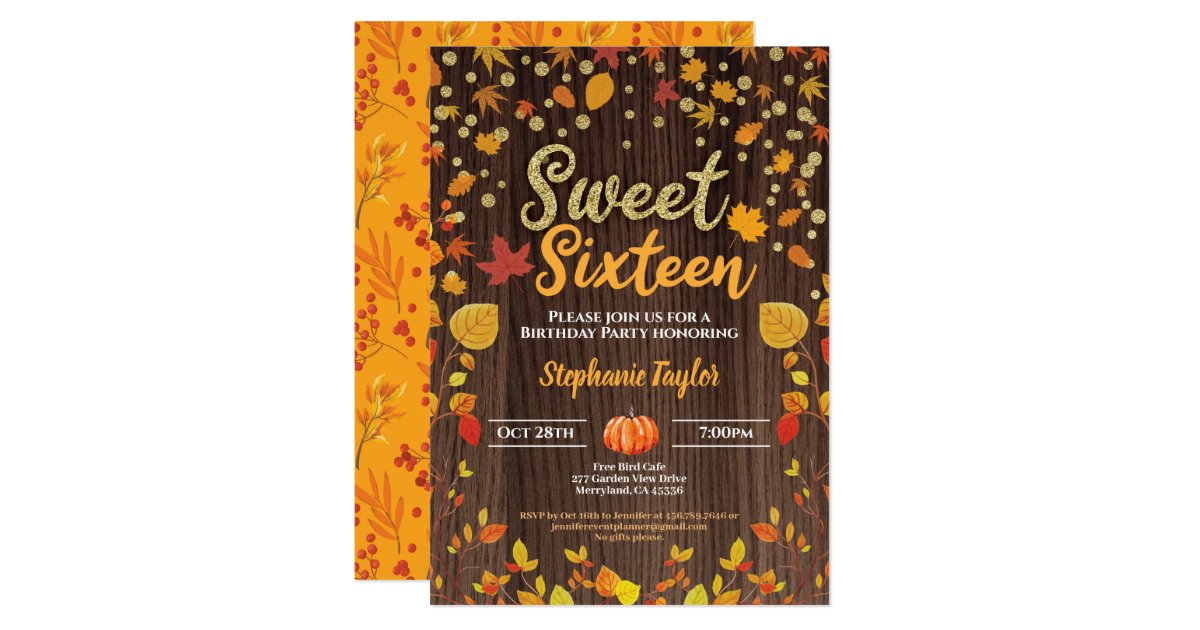 Fall sweet sixteen 16 birthday party rustic wood invitation | Zazzle.com