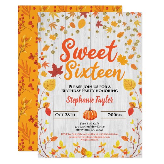 Fall sweet sixteen 16 birthday party thanksgiving invitation | Zazzle.com