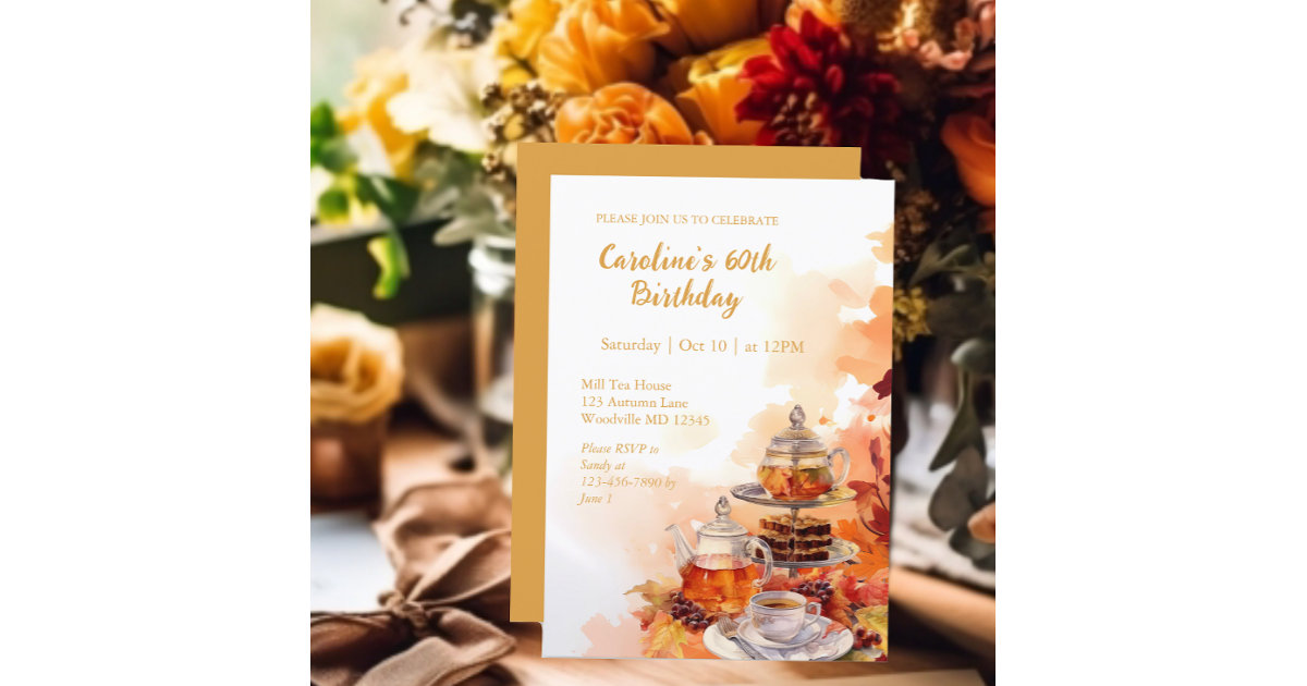 Fall Tea Party Elegant 60th Birthday Invitation | Zazzle
