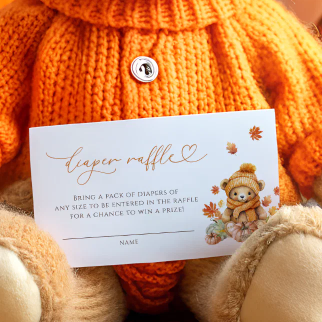 Fall Teddy Bear Diaper Raffle Ticket Enclosure Card | Zazzle