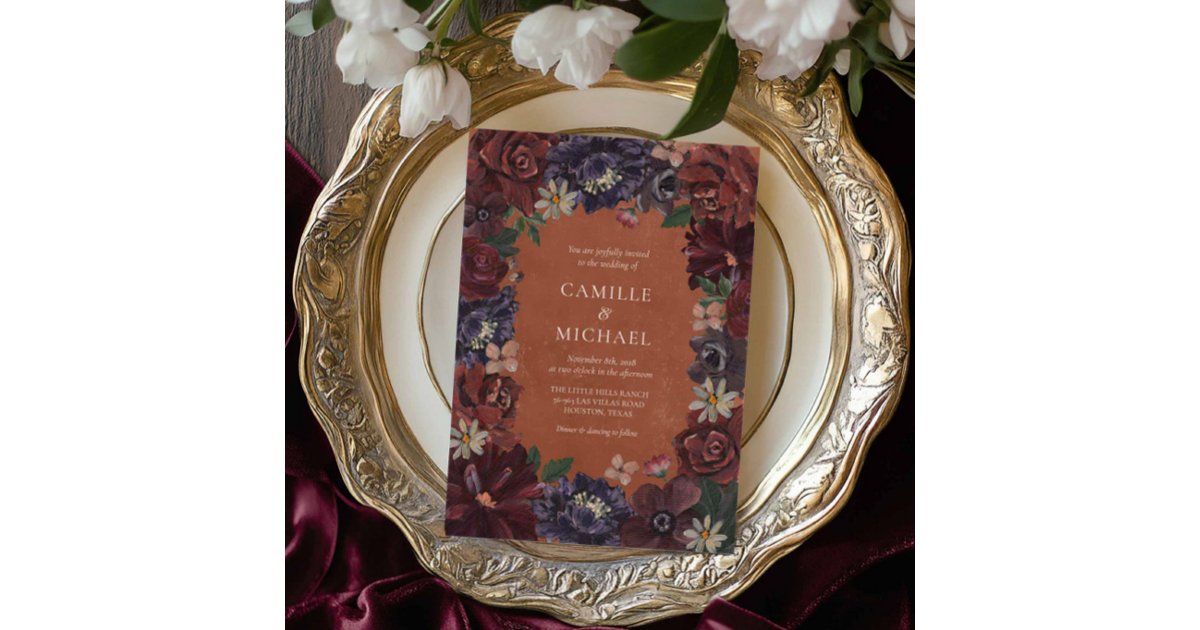 Fall Terracotta Floral Wedding Invitation | Zazzle