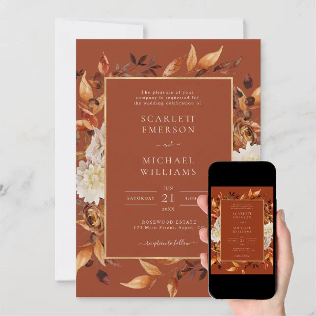 Fall Terracotta Floral Wedding Invitation | Zazzle