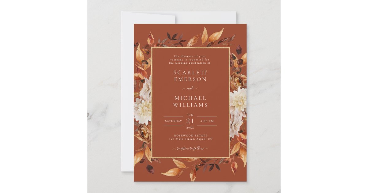 Fall Terracotta Floral Wedding Invitation | Zazzle