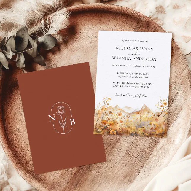 Fall Terracotta Mountain Wildflower Rustic Wedding Invitation | Zazzle
