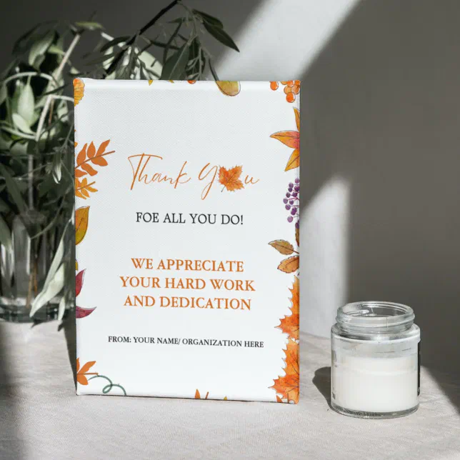 Fall Thank you Thanksgiving Appreciation party Sig Pedestal Sign | Zazzle