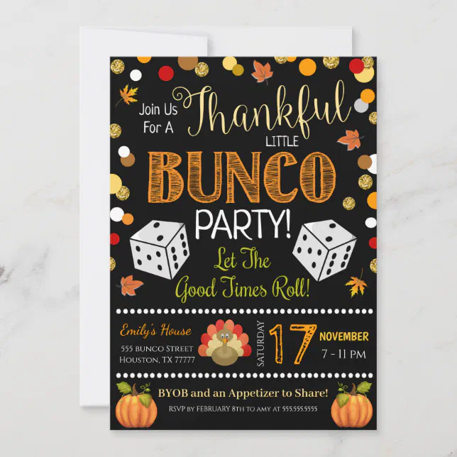 Fall Thanksgiving Bunco Party Invitation | Zazzle