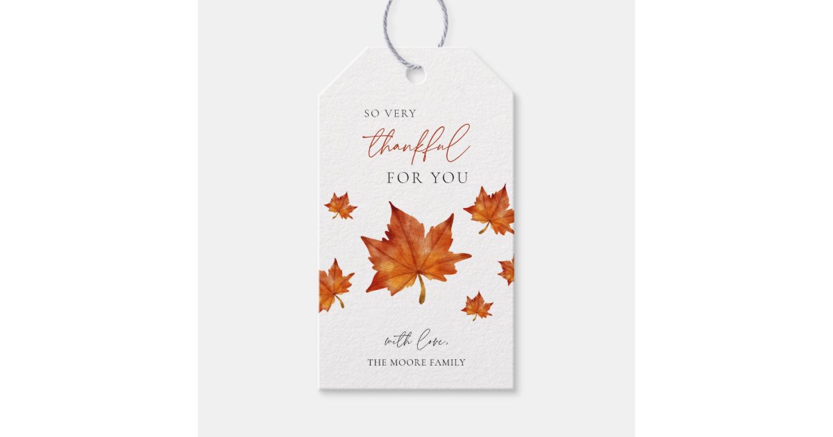 Fall Thanksgiving Maple Leaf So Thankful Gift Tags | Zazzle
