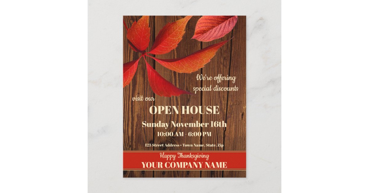 Fall Thanksgiving Open House Company Invitation Postcard | Zazzle