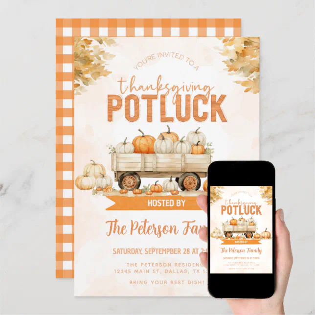 Fall Thanksgiving Potluck Dinner Party Invitation | Zazzle