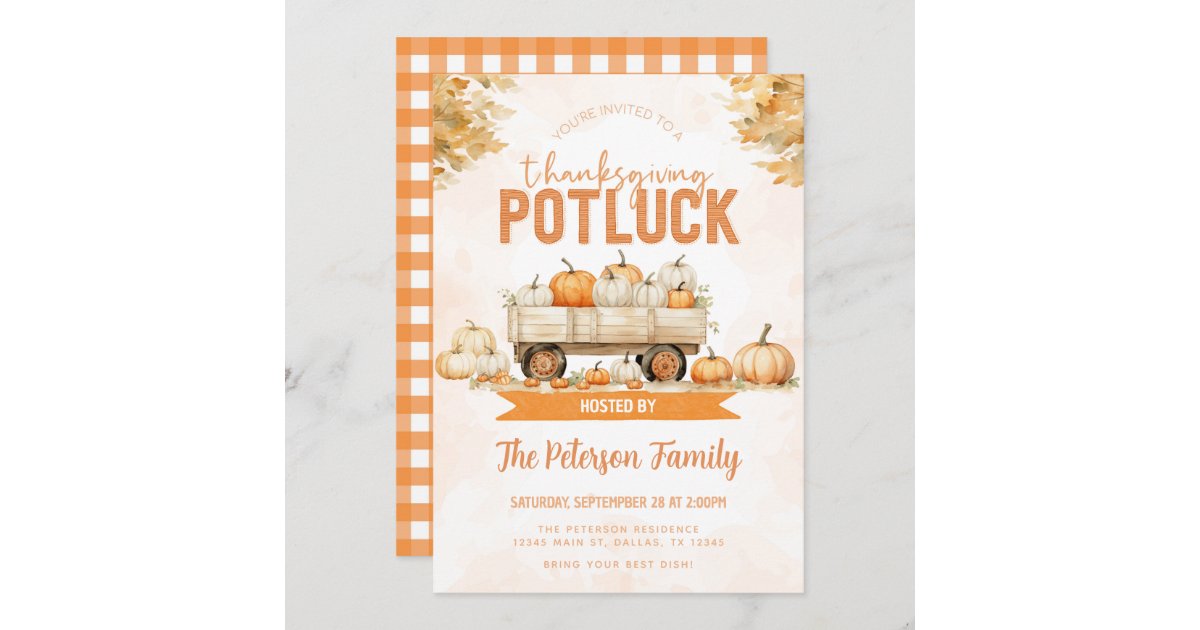 Fall Thanksgiving Potluck Dinner Party Invitation | Zazzle