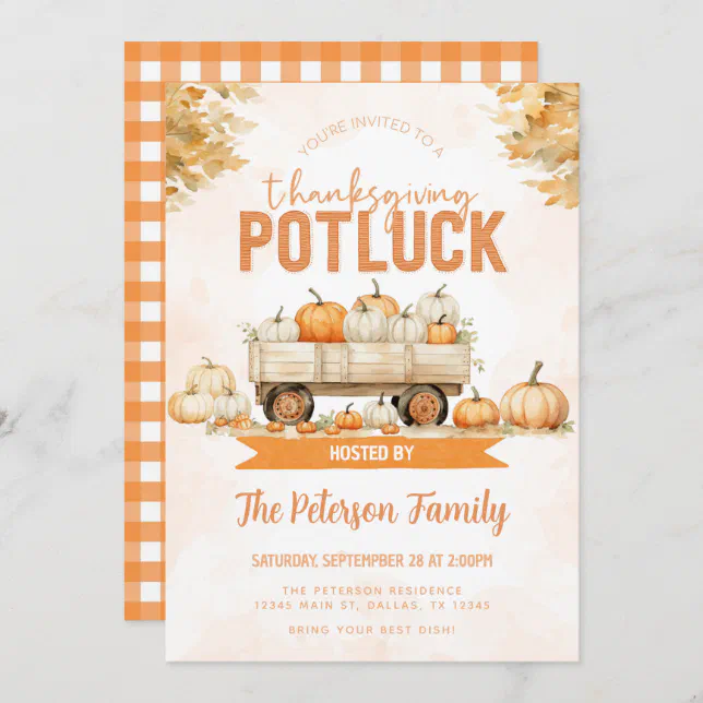 Fall Thanksgiving Potluck Dinner Party Invitation | Zazzle
