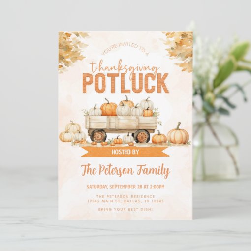 Fall Thanksgiving Potluck Dinner Party Invitation | Zazzle