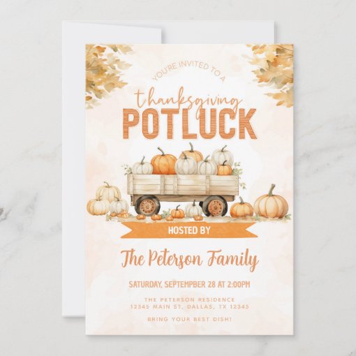 Fall Thanksgiving Potluck Dinner Party Invitation | Zazzle