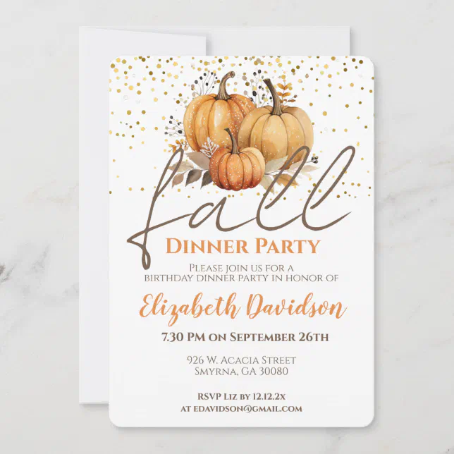 Fall Themed Dinner Party Birthday Invitation | Zazzle