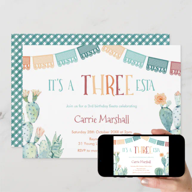 Fall Three-ESTA Girl 3rd Birthday Party Fiesta Invitation | Zazzle