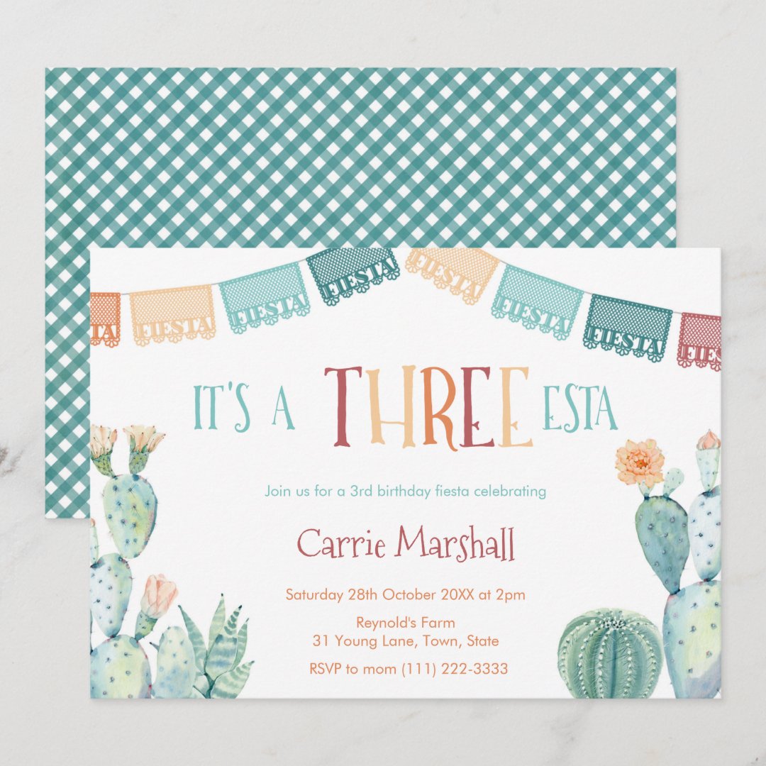 Fall Three-ESTA Girl 3rd Birthday Party Fiesta Invitation | Zazzle