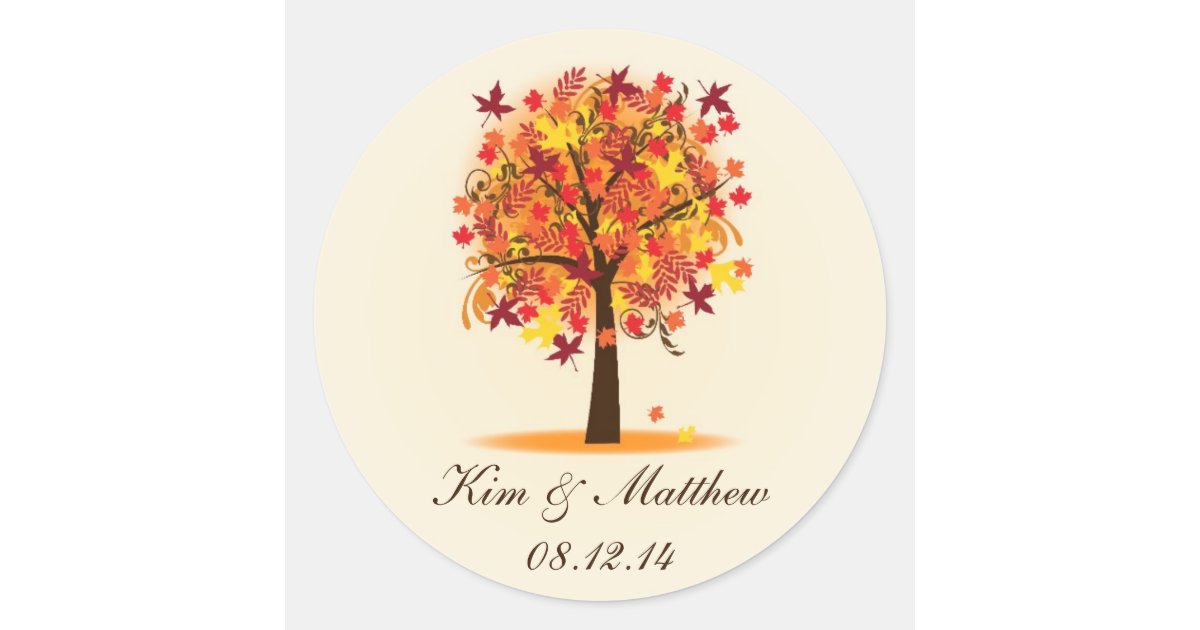 Fall Tree Bridal Shower or Wedding Classic Round Sticker | Zazzle