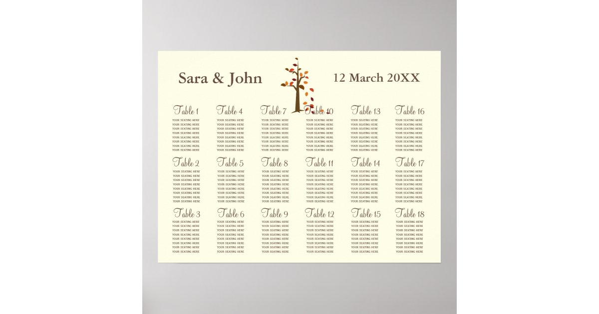 Fall tree Rustic wedding Seating Chart | Zazzle