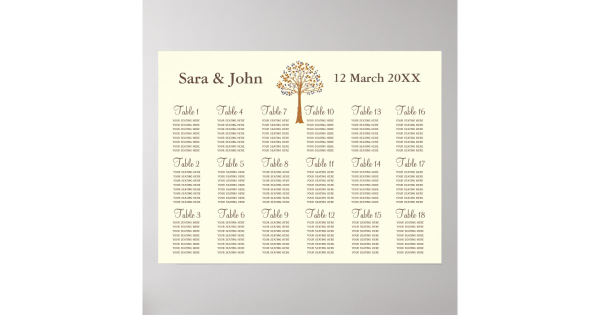 Fall tree Rustic wedding Seating Chart | Zazzle
