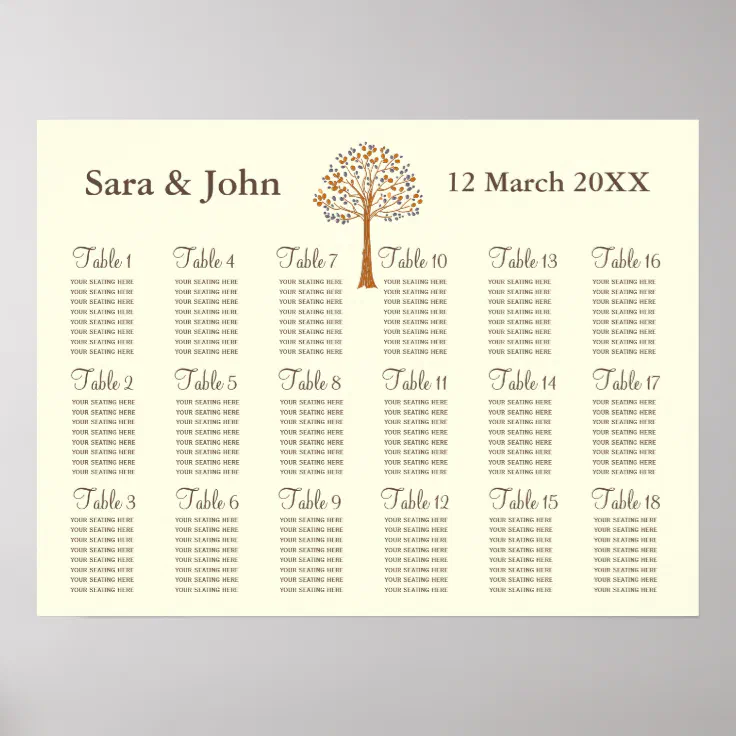 Fall tree Rustic wedding Seating Chart | Zazzle