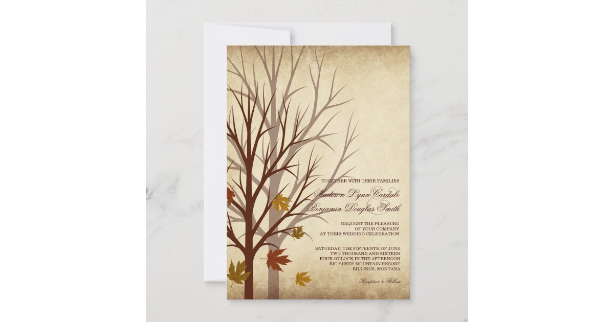 Fall Tree Silhouettes Autumn Wedding Invitations | Zazzle