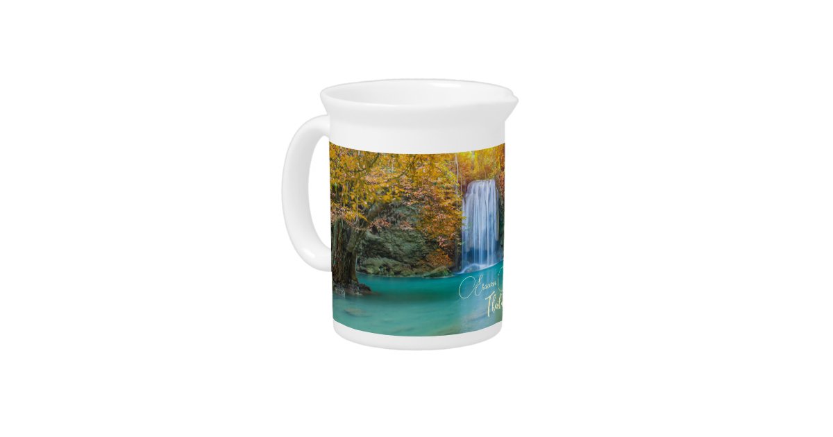 Fall View of Erawan Waterfall Thailand Beverage Pitcher | Zazzle