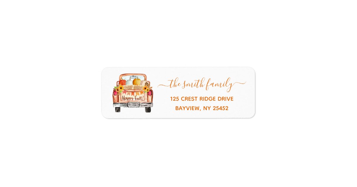 Fall Vintage Truck Return Address Label | Zazzle