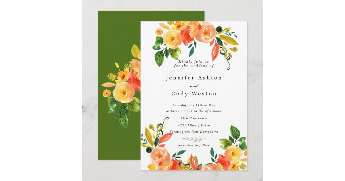 Fall Watercolor Flowers Wedding Invitation | Zazzle