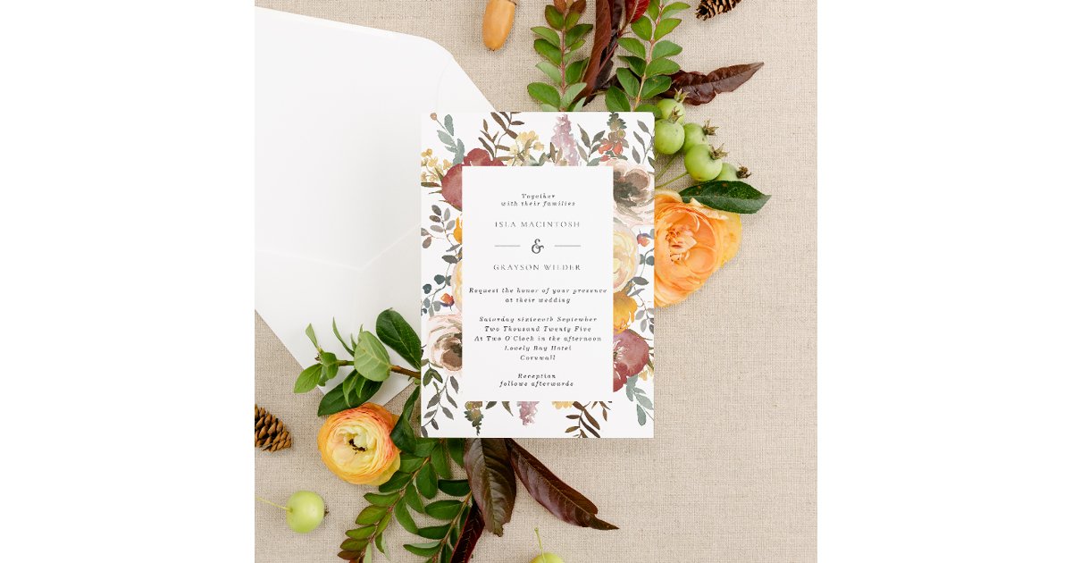 Fall Watercolor Flowers Wedding Invitation | Zazzle