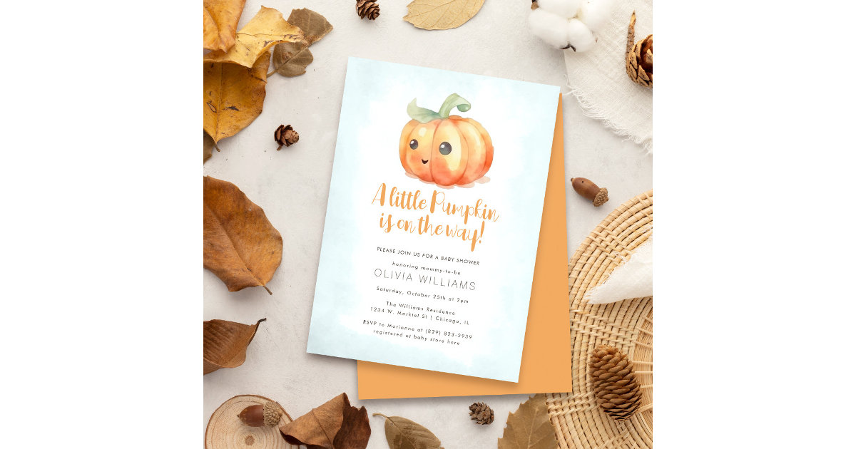 Fall Watercolor Little Pumpkin Boy Baby Shower Invitation | Zazzle