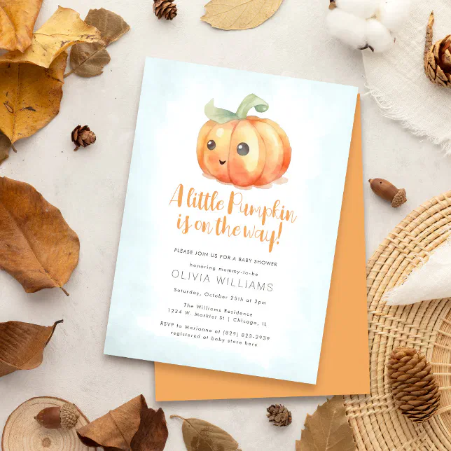 Fall Watercolor Little Pumpkin Boy Baby Shower Invitation | Zazzle