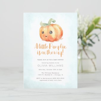 Fall Watercolor Little Pumpkin Boy Baby Shower Invitation | Zazzle