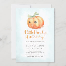 Fall Watercolor Little Pumpkin Boy Baby Shower Invitation | Zazzle