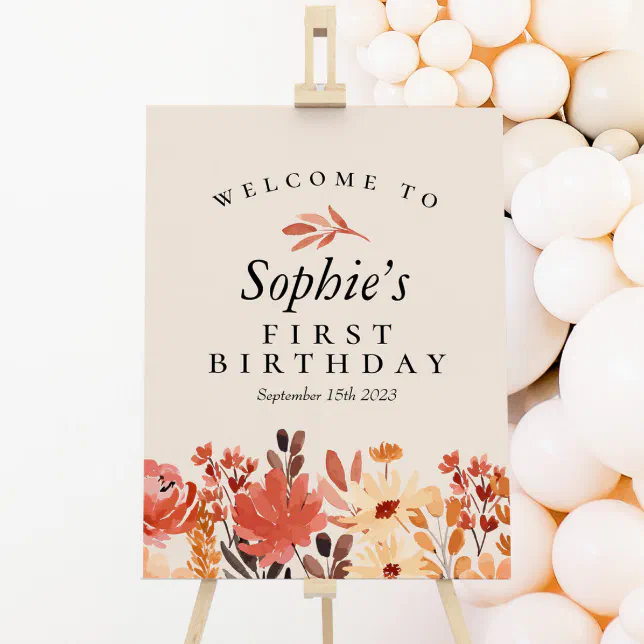 Fall Watercolor Wildflower Birthday Welcome Sign | Zazzle