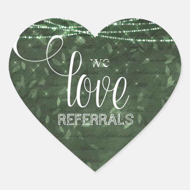 Fall We Love Referrals Lights Green leaves realtor Heart Sticker | Zazzle