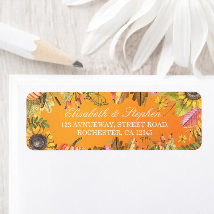 Fall Wedding Address Autumn Maple Leaves Pumpkin Label | Zazzle
