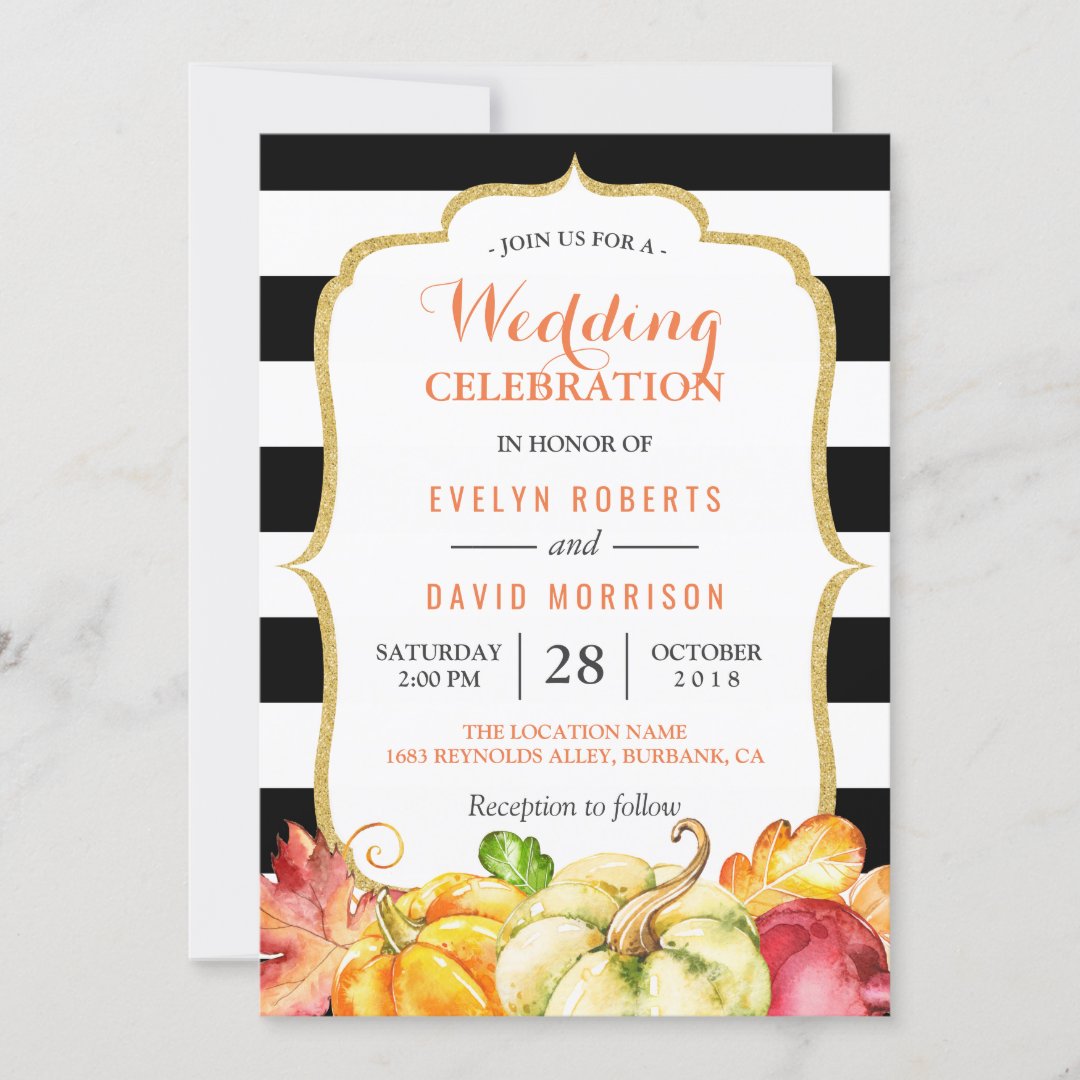 Fall Wedding Celebration | Autumn Pumpkins Leaves Invitation | Zazzle