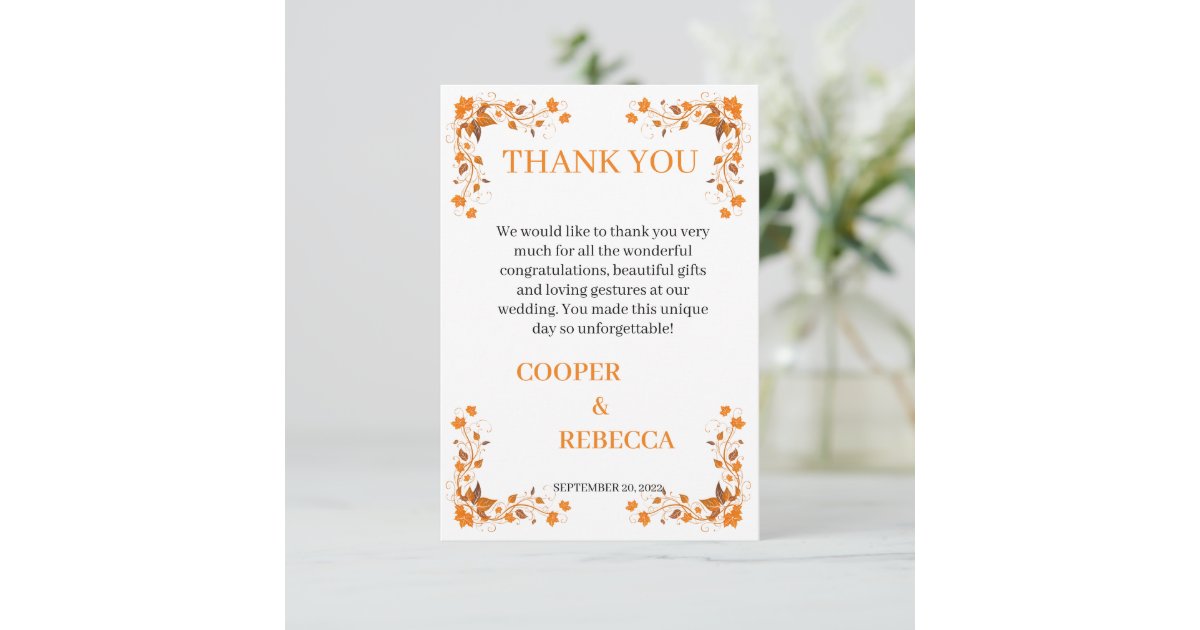 Fall Wedding Cooper & Rebecca Thank You Card | Zazzle