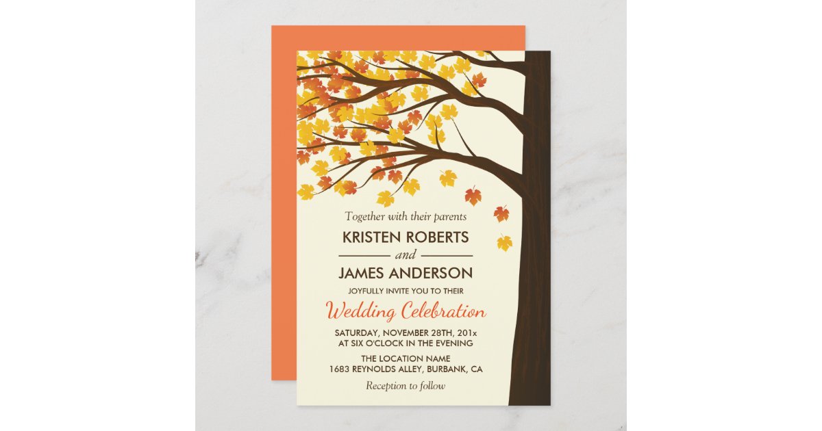 Fall Wedding Invitation | Maple Leaves Autumn Tree | Zazzle